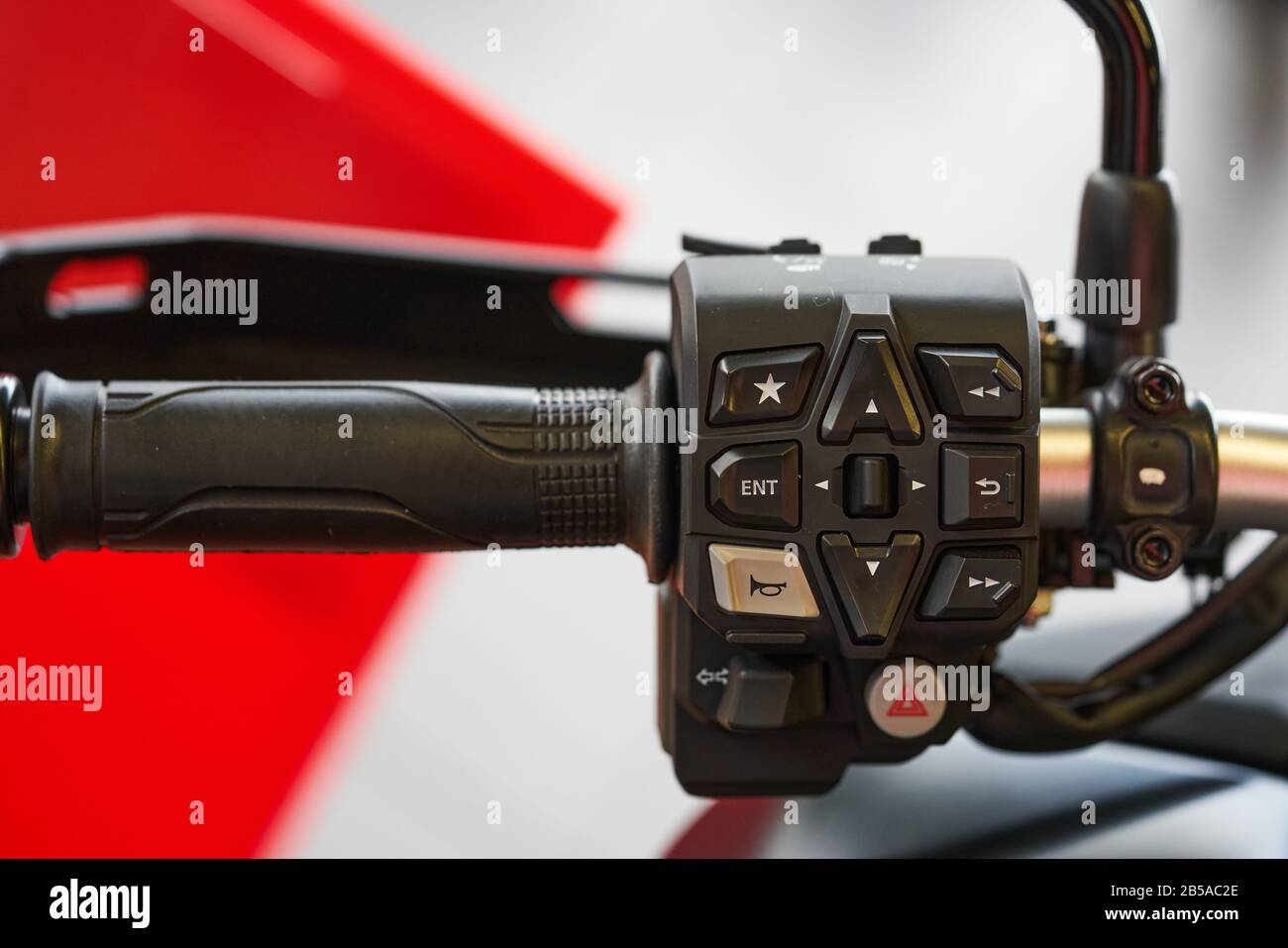 left hand motorcycle with symbol of ride at outdoor set Stock Photo - Alamy