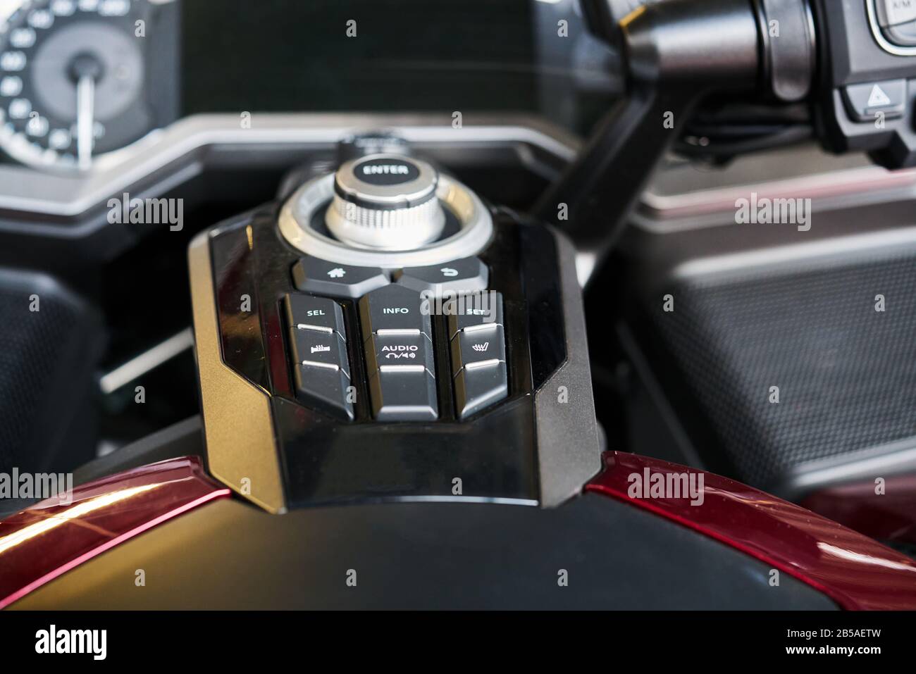 Close-up image of a motorcycle dashboard with ABS, Oil and Turn Signal ...