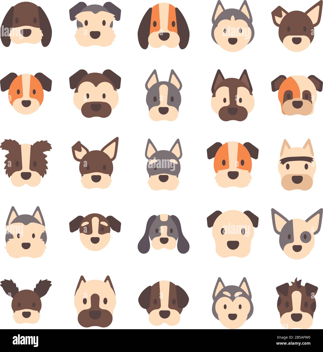 set of icons of faces different breeds of dogs vector illustration ...