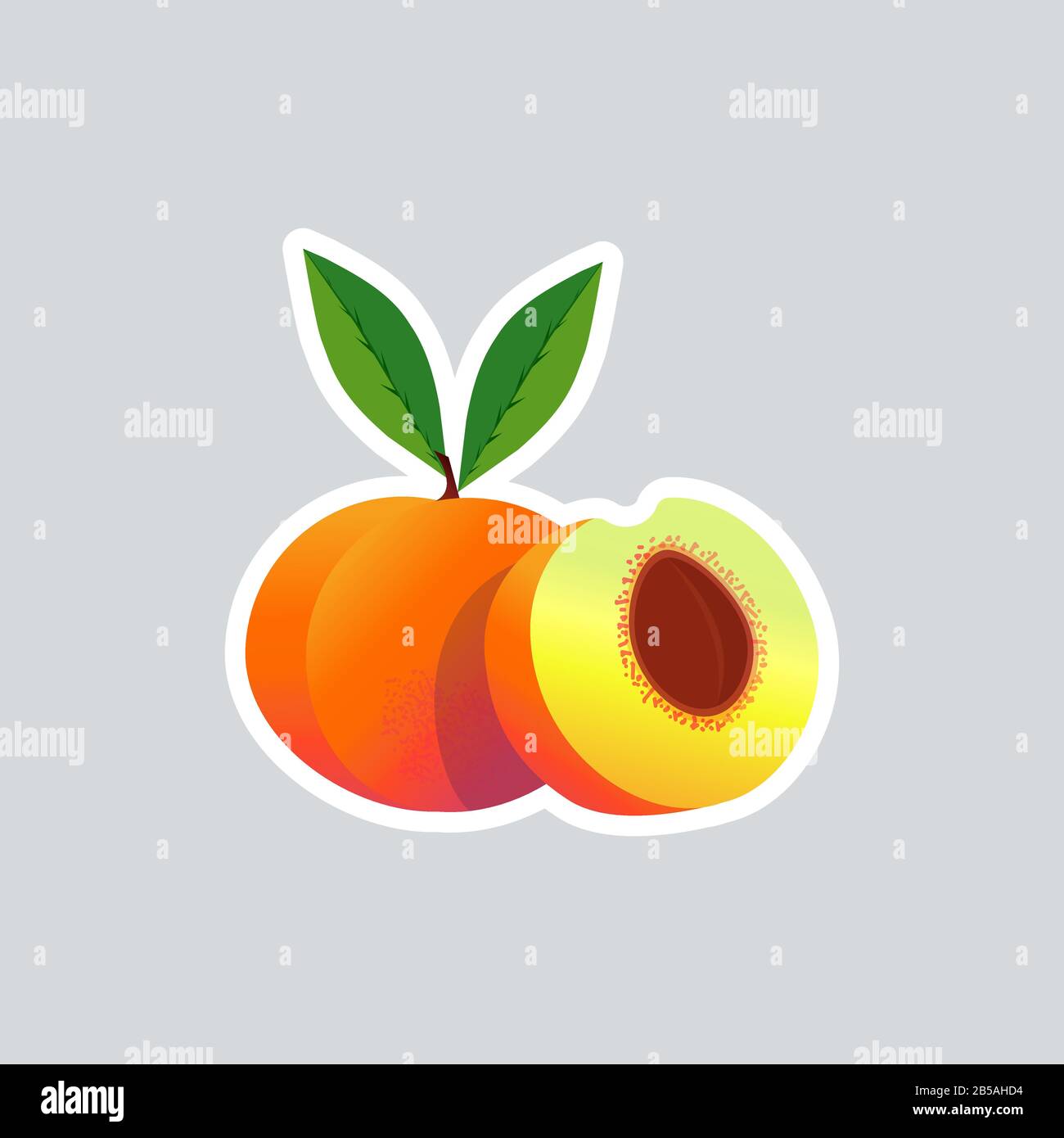 fresh juicy peach icon tasty ripe fruit sticker healthy food concept ...