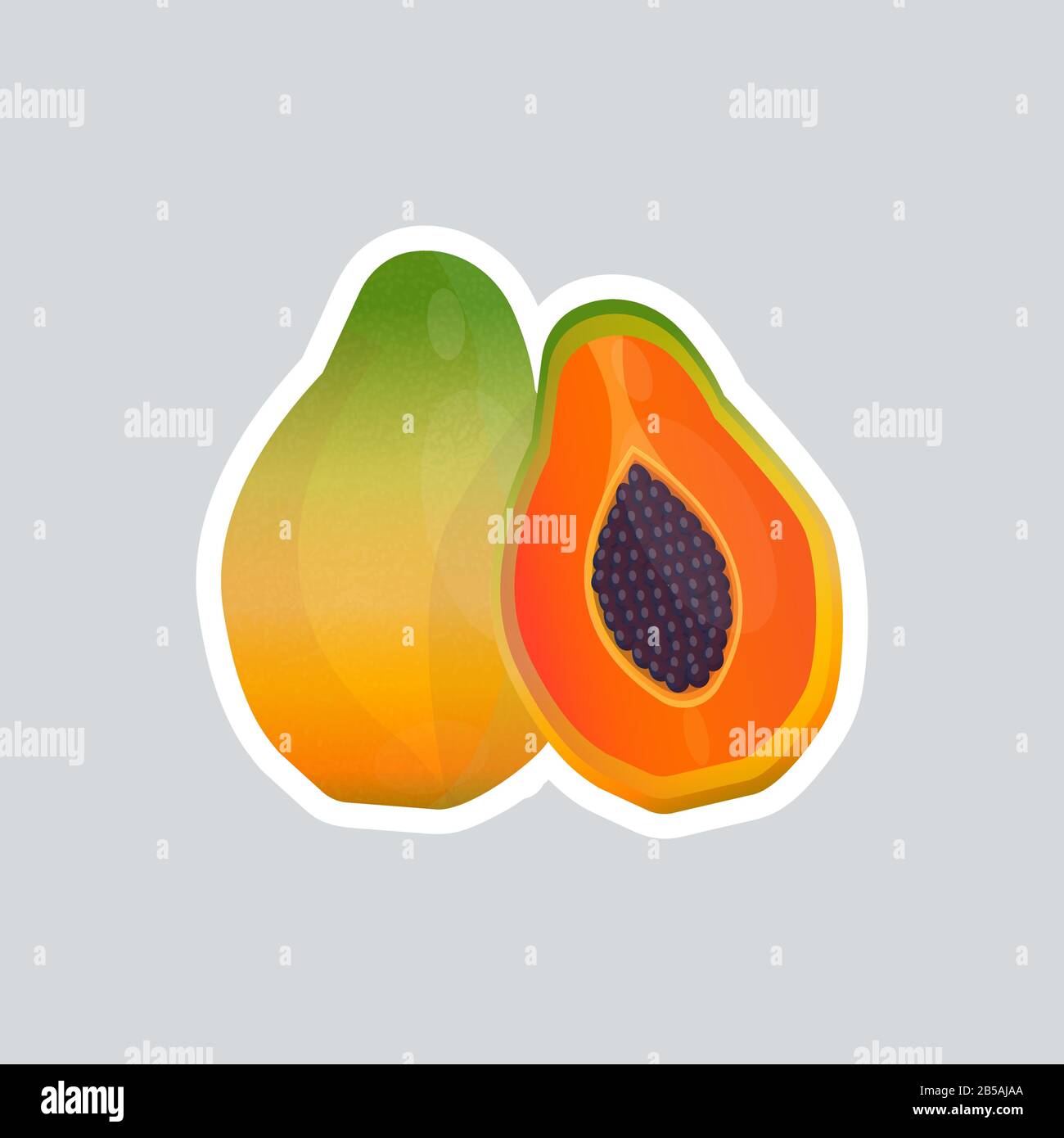 fresh juicy papaya icon tasty ripe fruit sticker healthy food concept ...