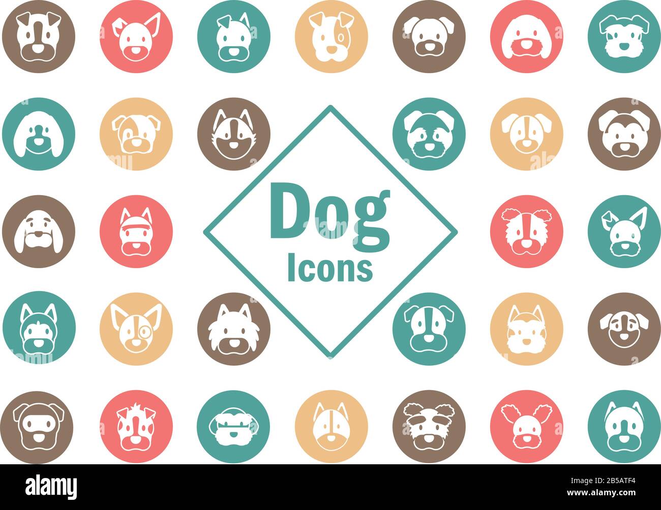 set of icons of faces different breeds of dogs vector illustration ...