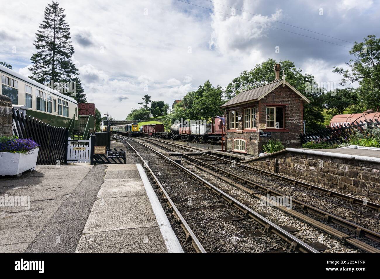 Class 20 diesel locomotive 20142 arriving at Goathland Station on the ...