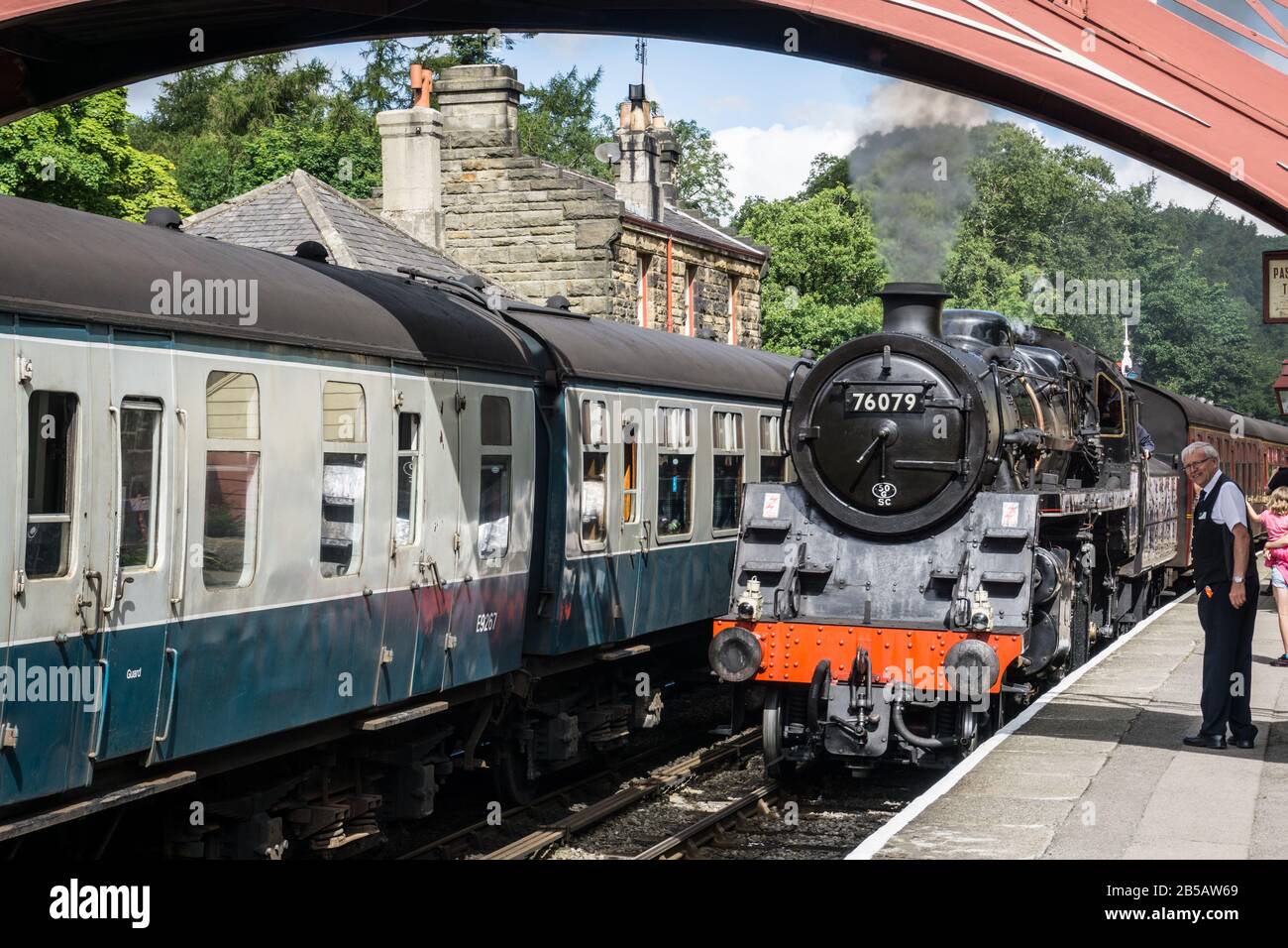 British Rail Standard 4MT steam locomotive No. 76079 at Goathland ...