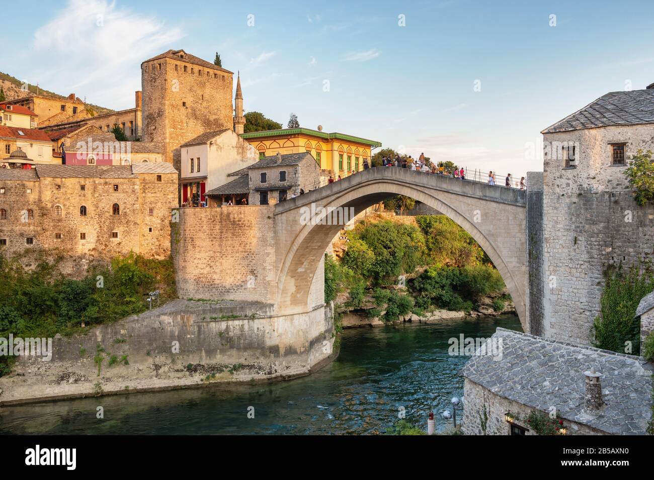 Stari Most bridge at sunset in old town of Mostar, BIH Stock Photo - Alamy