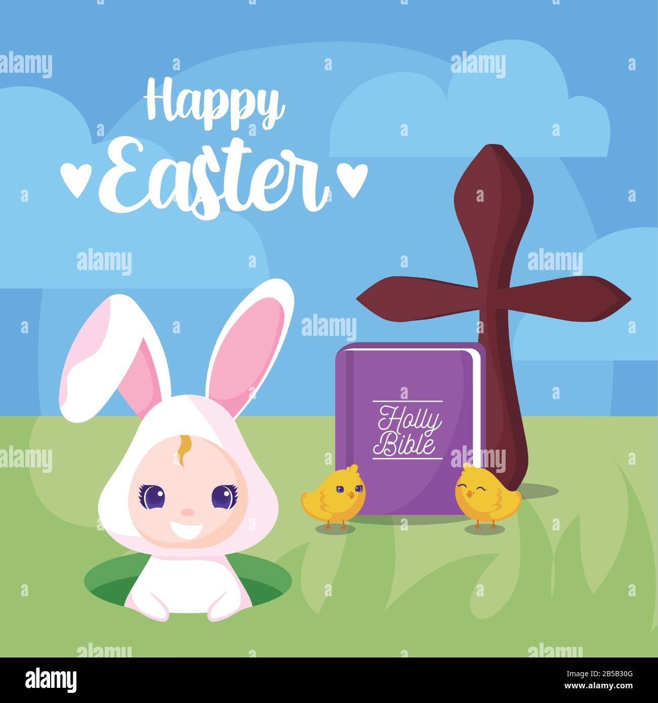 cute rabbit, catholic bible with holy bible with chickens around over ...