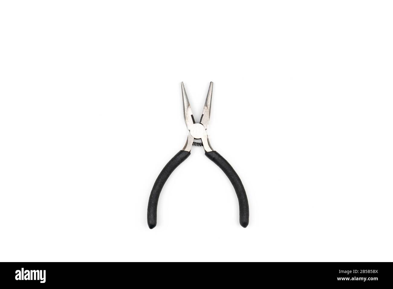 small steel clamp tool with black plastic handle grib isolated white ...