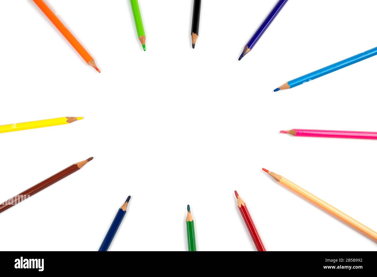 round radius and circle arrangement by blunt colour pencils directed ...