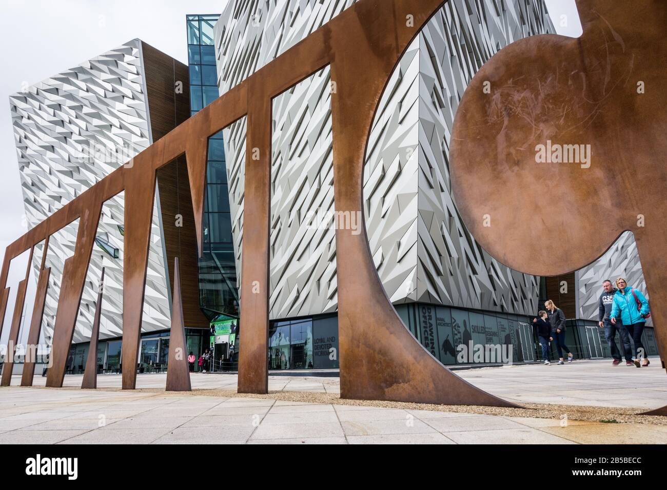 View of the Titanic sign at the Titanic Belfast museum in Belfast ...