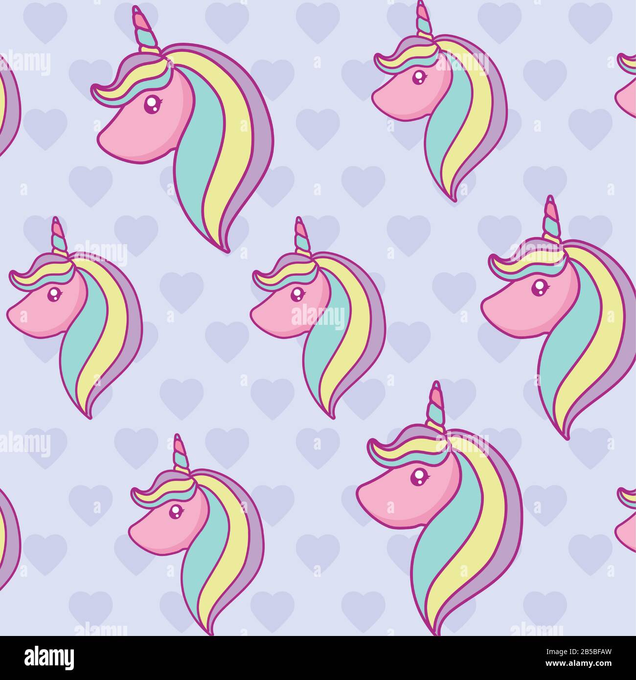 kawaii unicorns heads background, colorful design, vector illustration ...