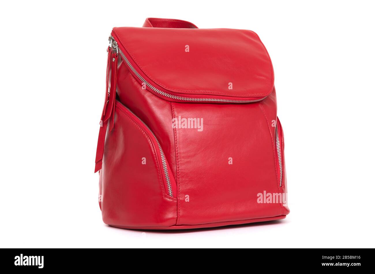 red female backpack on a white background Stock Photo - Alamy