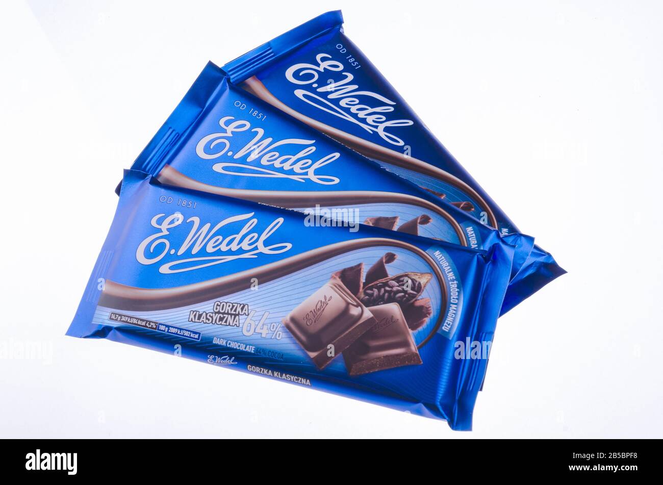 E.Wedel chocolate bar isolated on white background. E.Wedel is polish ...