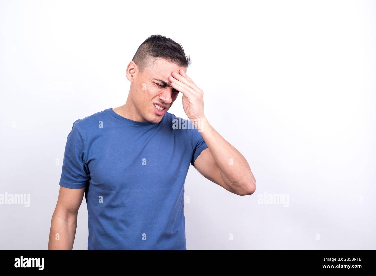 Sore man White background. middle plane Stock Photo - Alamy