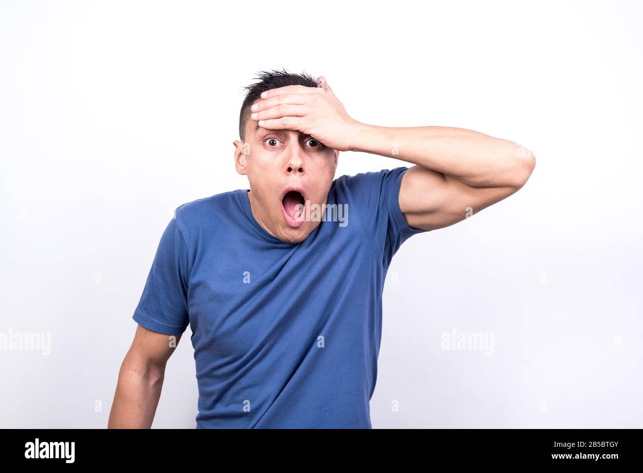 Man who made a mistake. White background, medium shot Stock Photo - Alamy