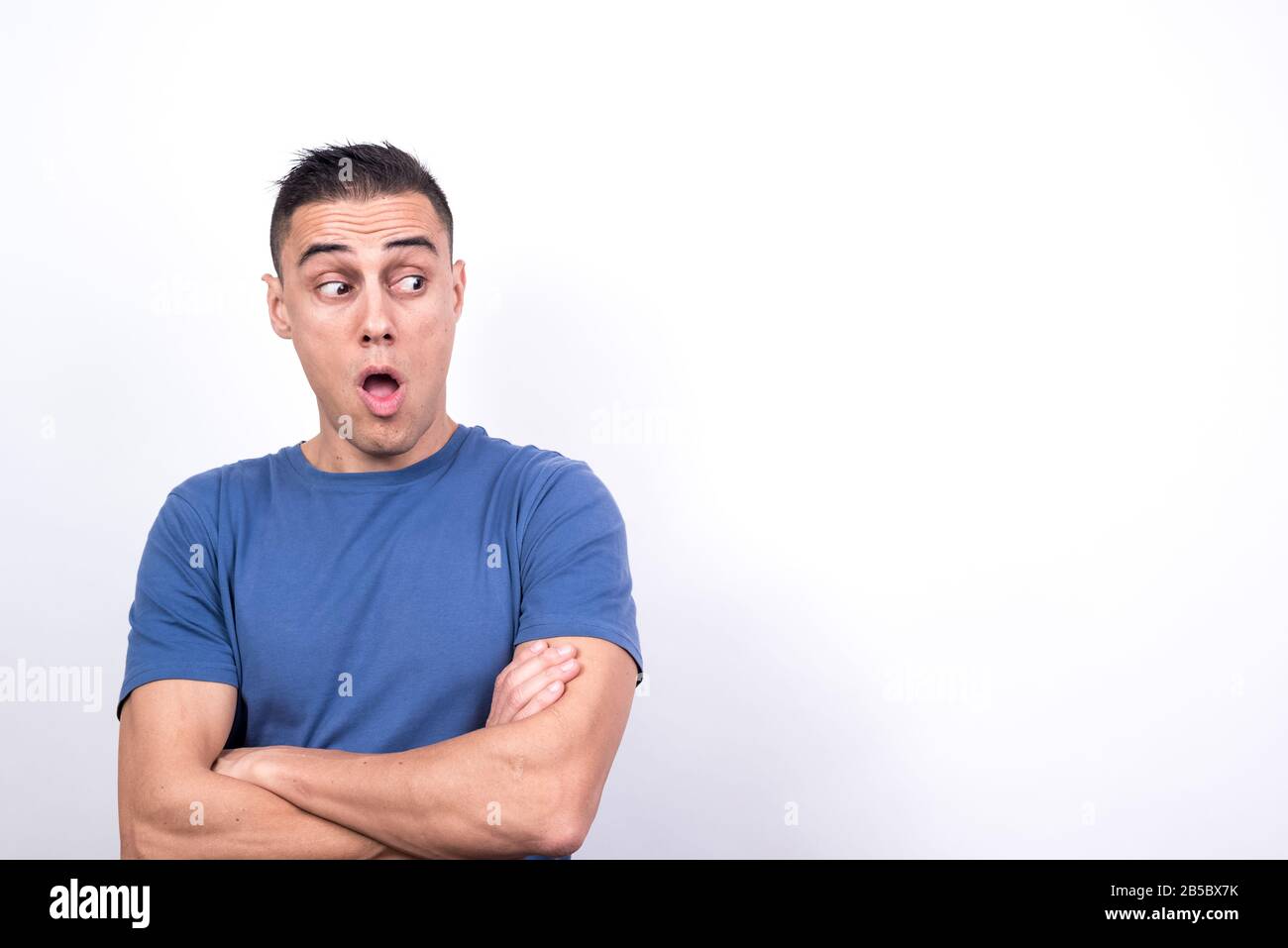Surprised man. White background, Medium shot Stock Photo - Alamy