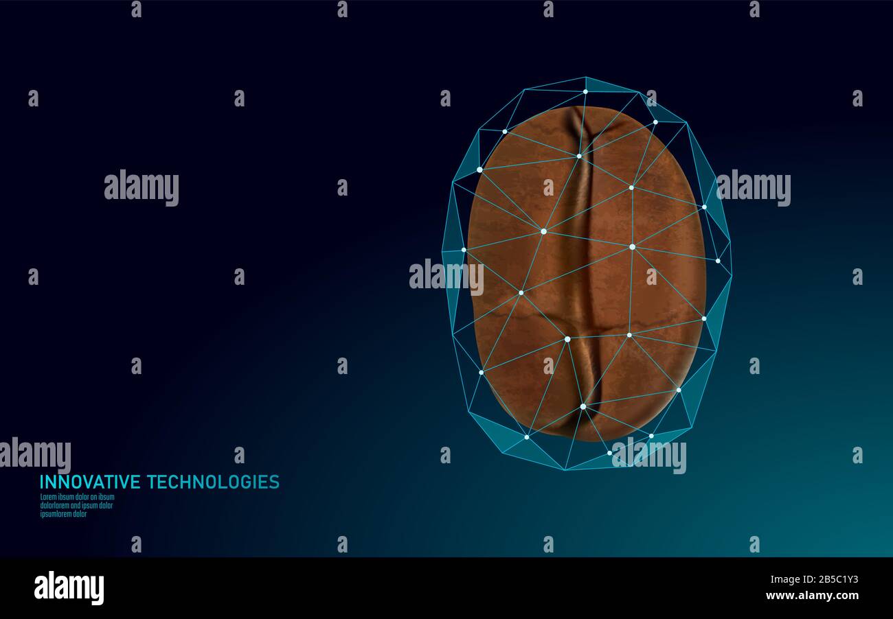 3D coffee bean realistic business idea. Low poly modern cafe processing ...