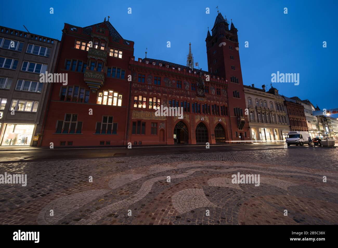 town hall in basel switzerland in the evening, famous landmark of the ...