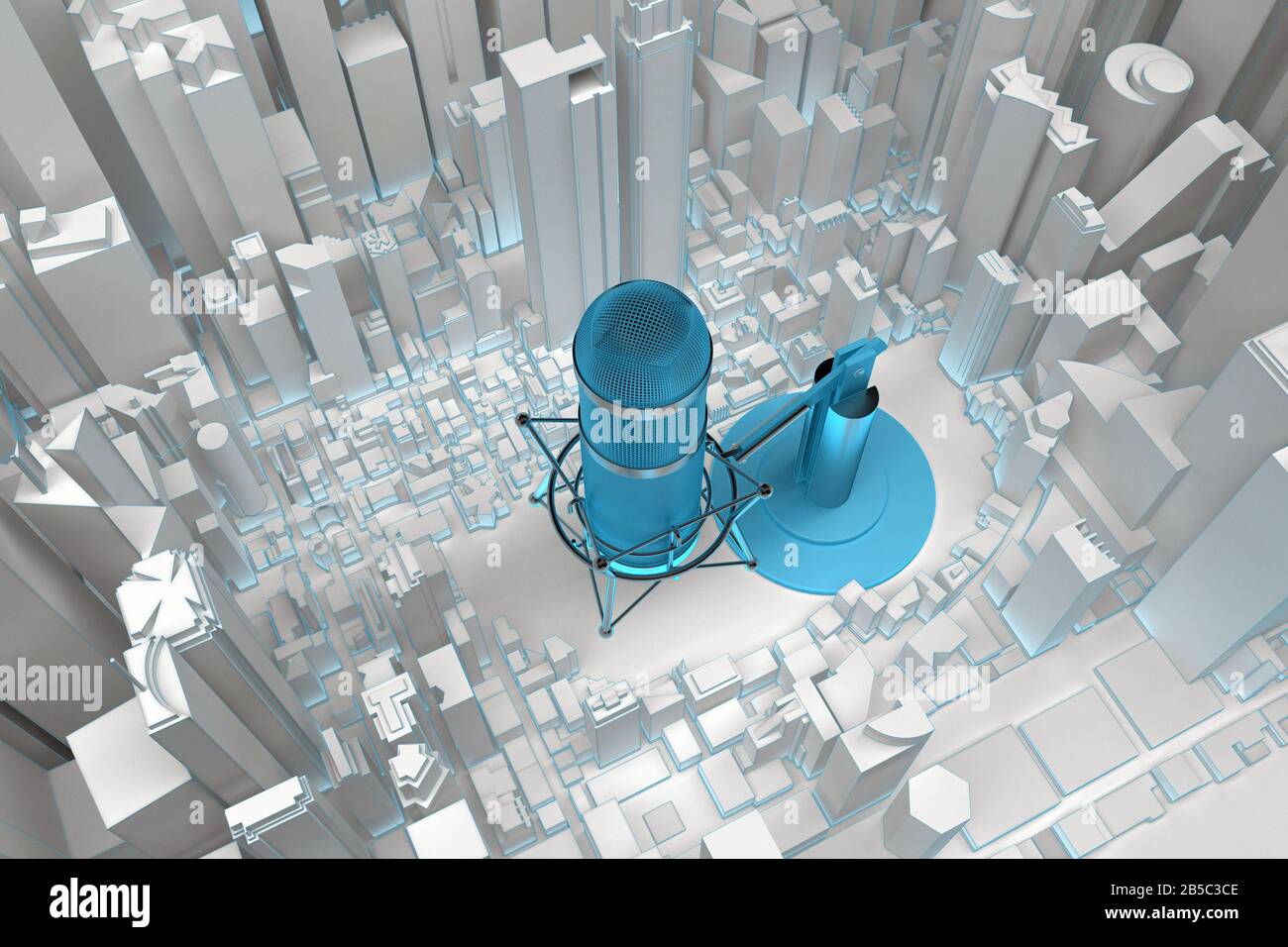 concept microphone listens to the city. 3d rendering Stock Photo - Alamy