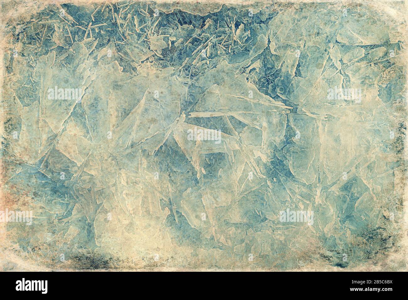 Texture of ice on the frozen lake. Blue color background old photo ...