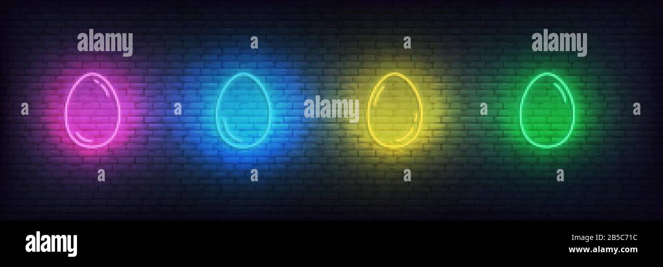 Easter eggs neon colorful set. Purple, blue, yellow, green glowing ...