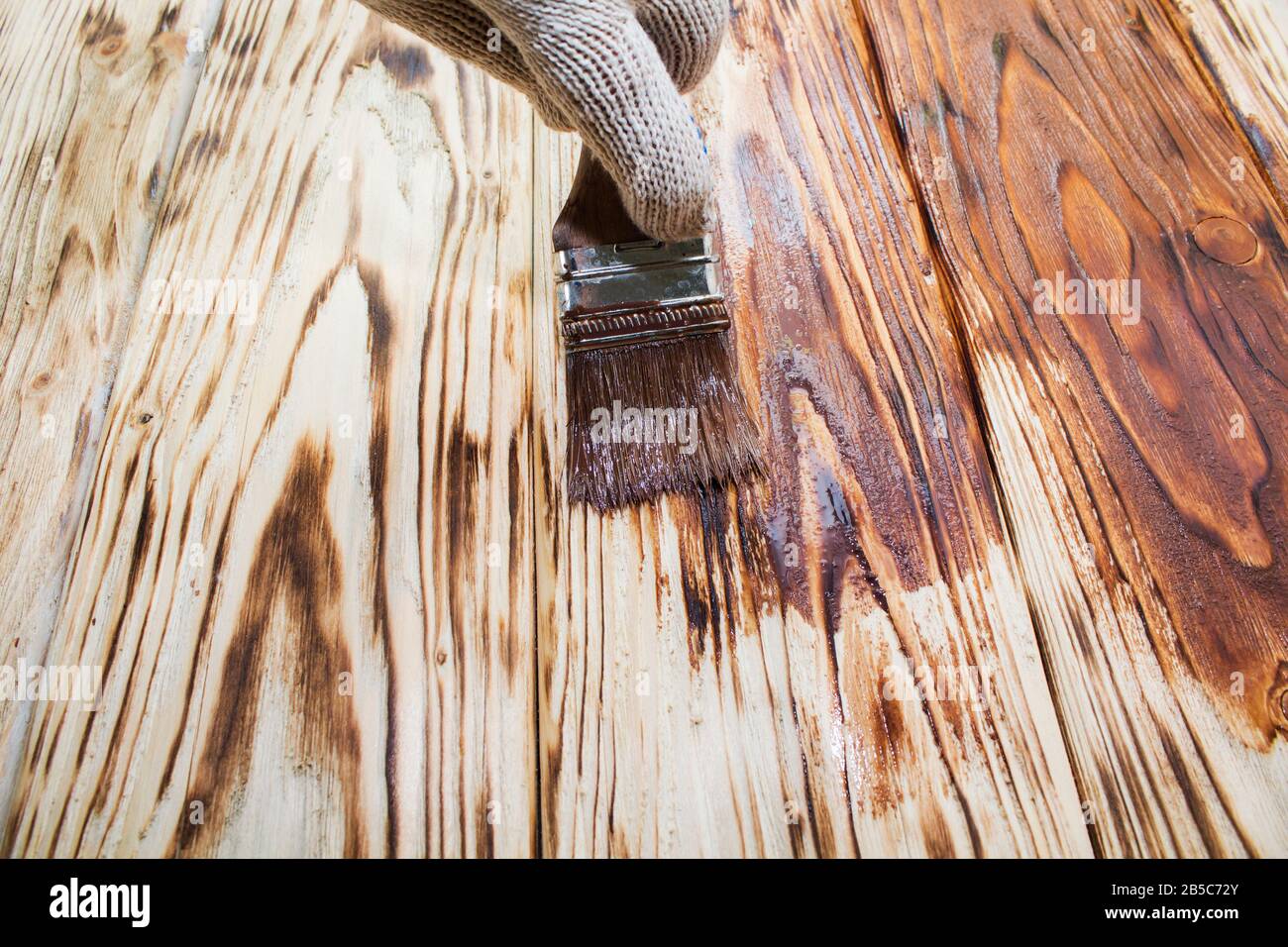 Brush in the brown paint, paint a tree Stock Photo - Alamy