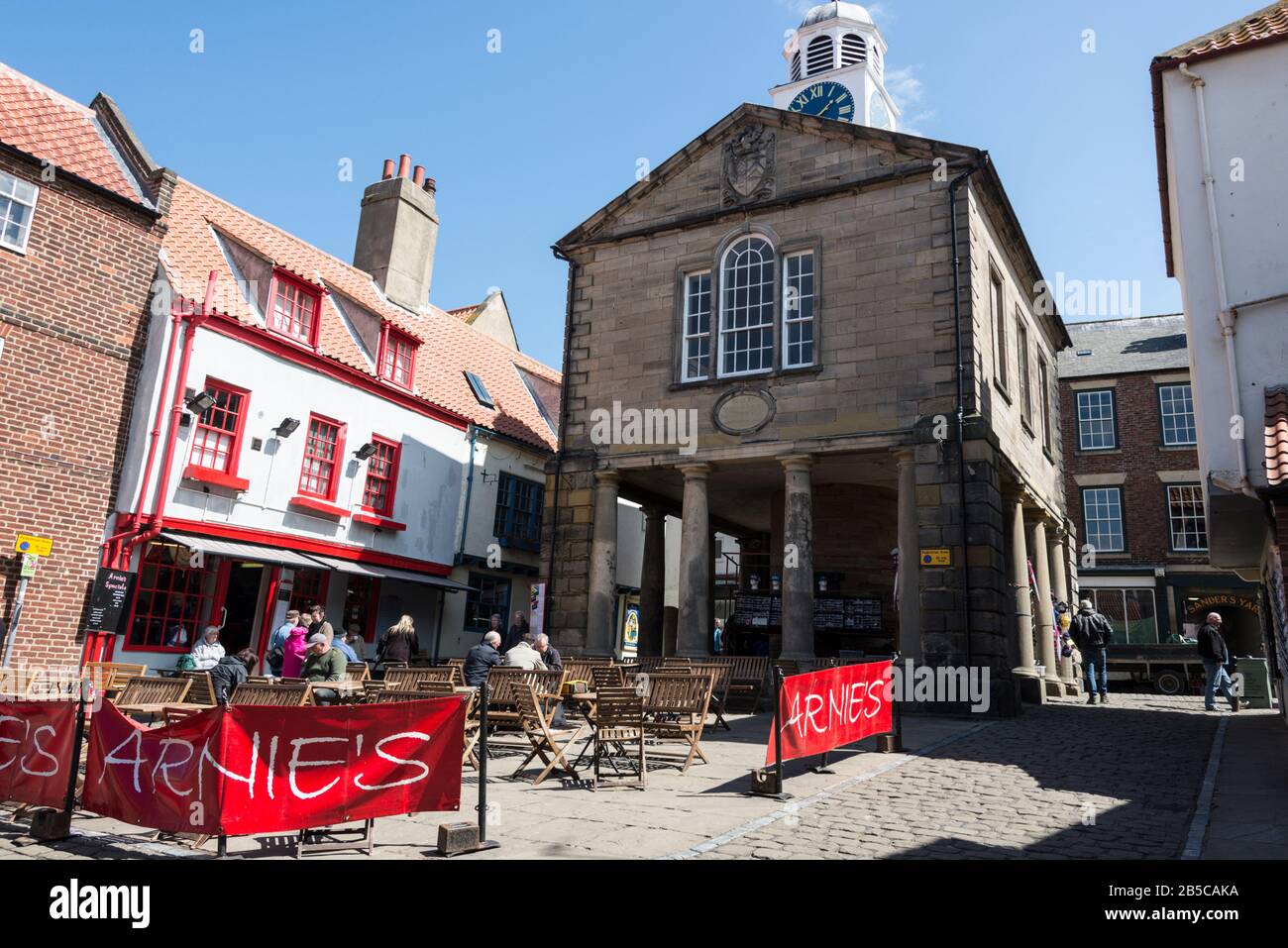 Whitby old town hall on Market Place in Church Street, Whitby in North ...