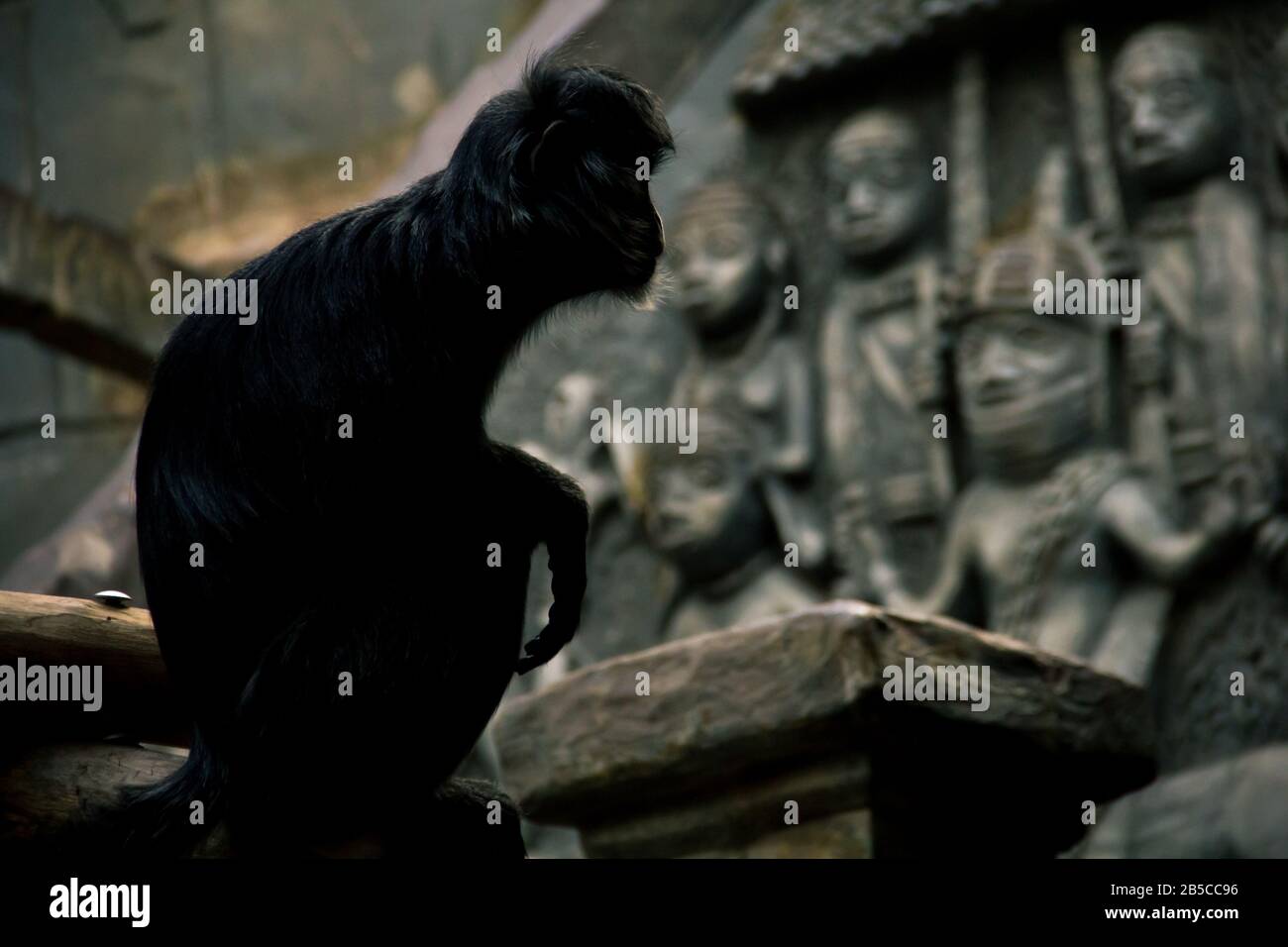 A silhouette of a monkey with temple statues on the background Stock ...