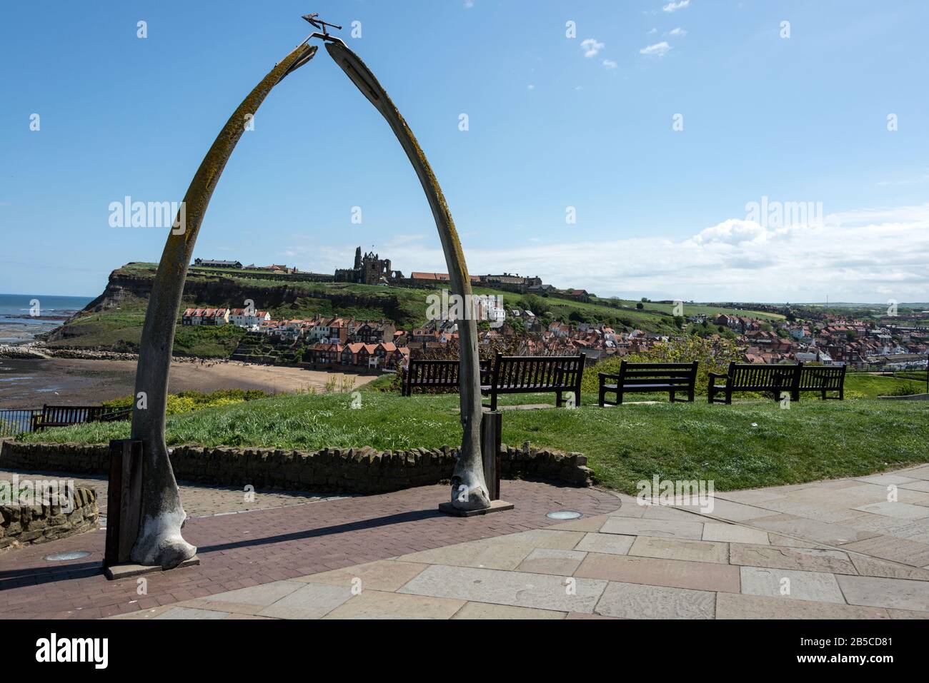 One of Whitby's landmarks above West Cliff, is a whalebone Arch towards ...