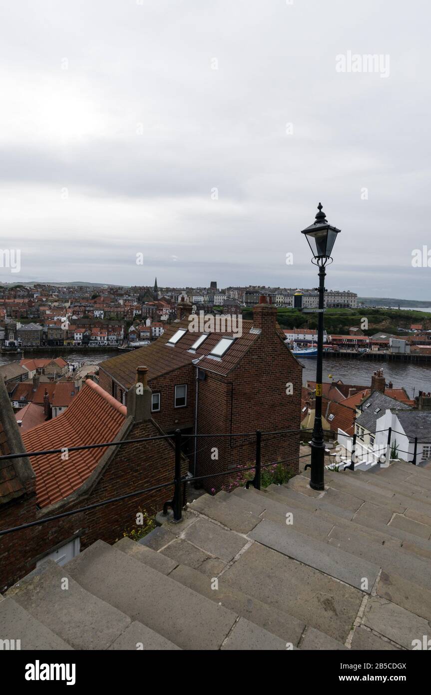 One of Whitby's landmarks, the 199 steps towards the harbour in the ...