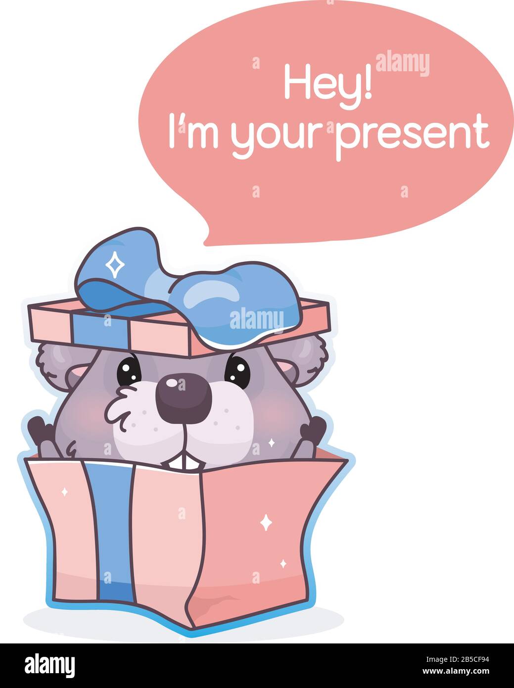 Cute beaver cartoon kawaii vector character. Hey i am your present ...