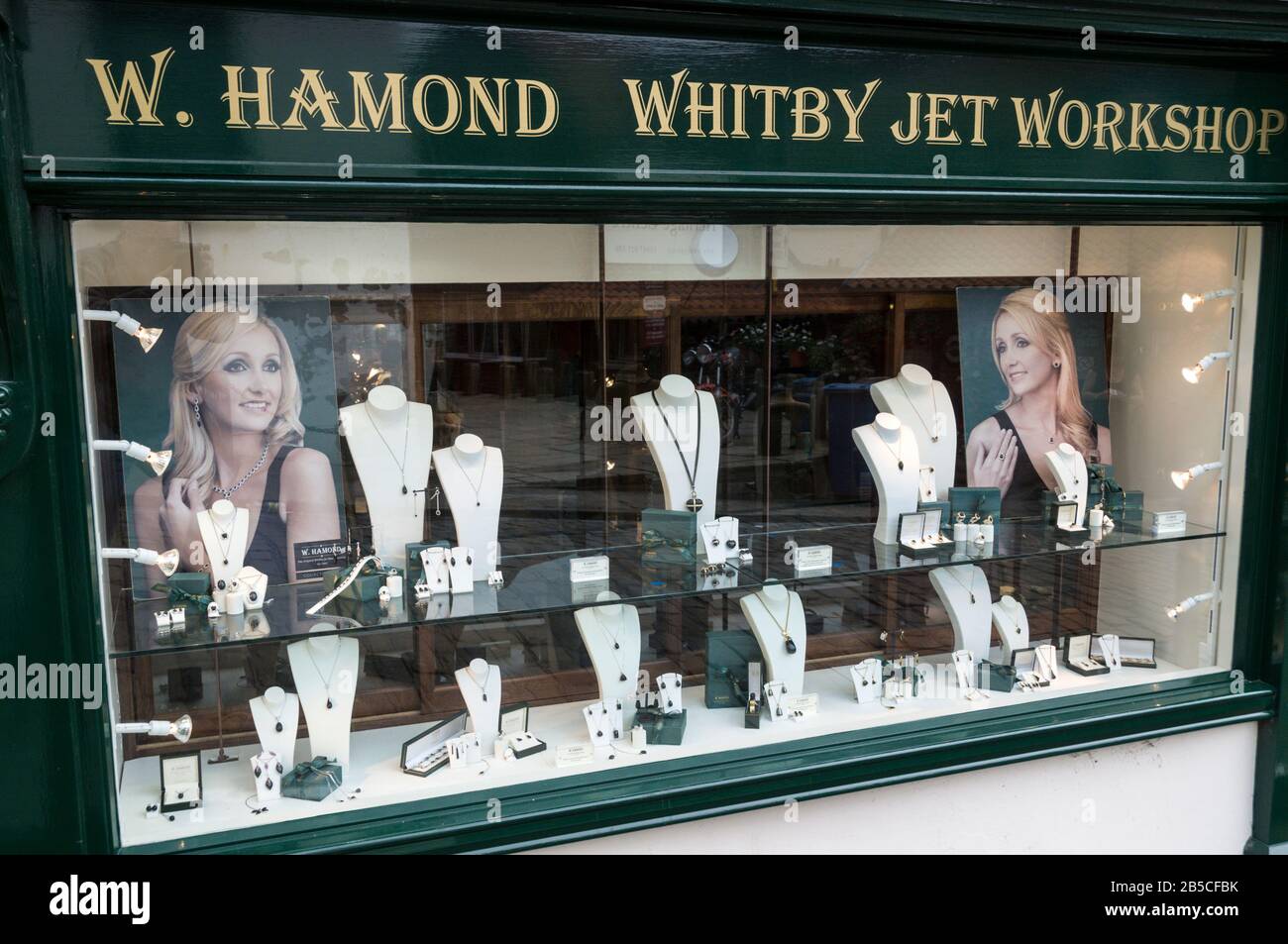 A large window display of handcrafted Whitby organic gemstone jet black ...