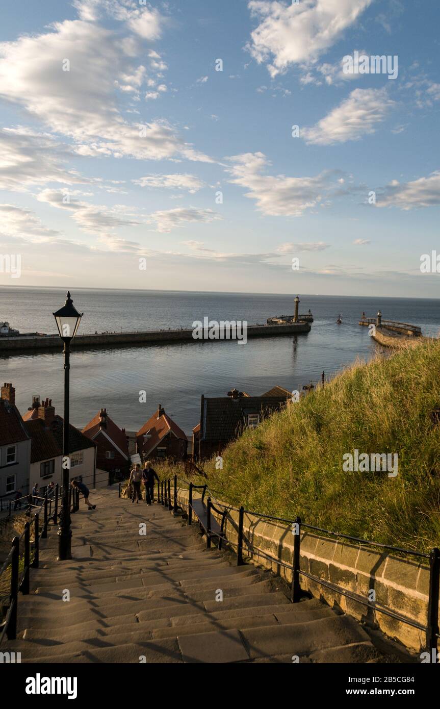 Visitors climbing up the 199 steps towards St. Mary's Church and the ...