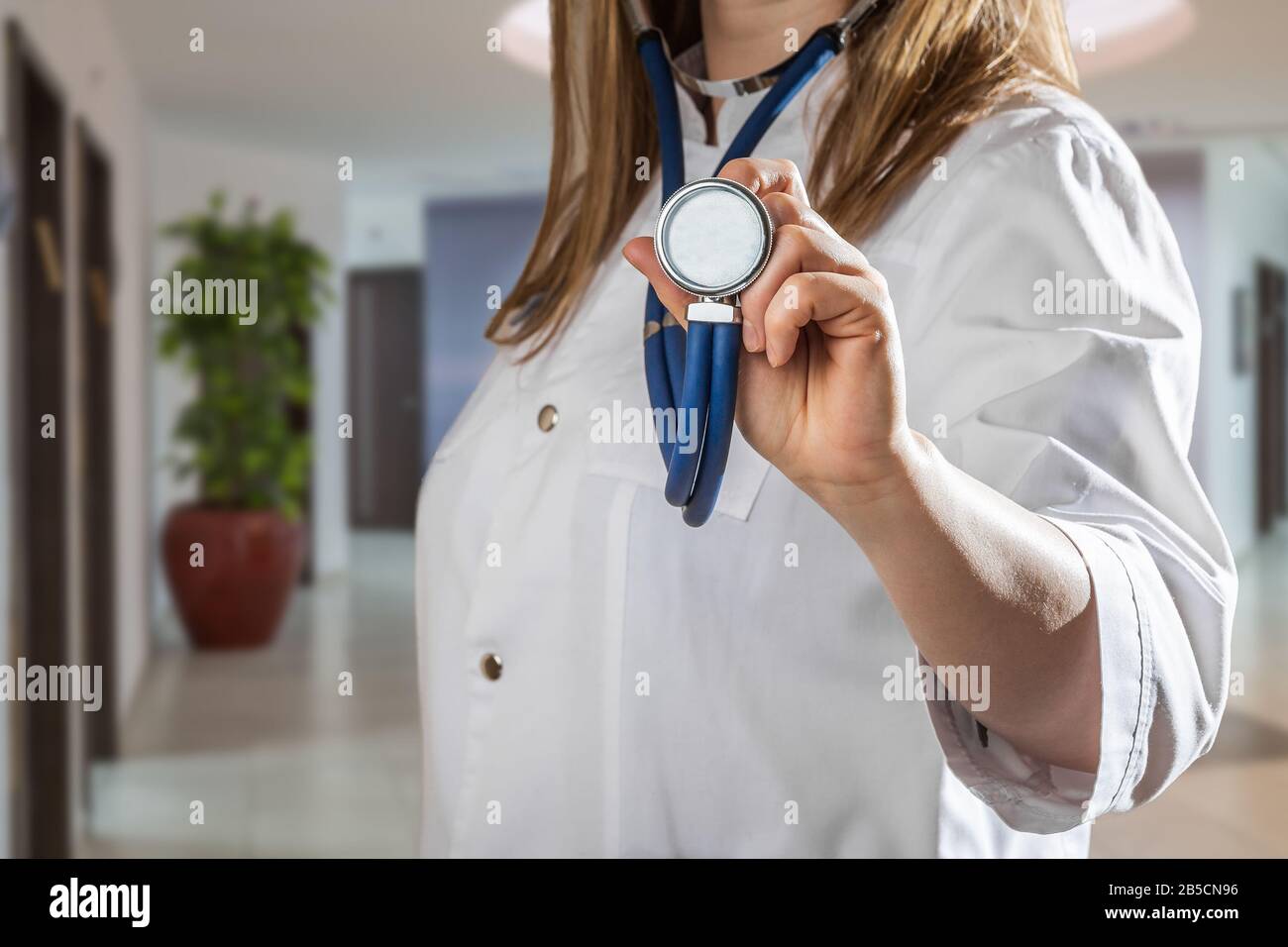 Healthcare and medical concept. Medicine female doctor with stethoscope ...