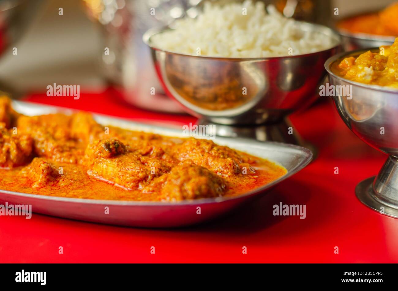 Mild chicken Korma and chicken Tikka Masala with Basmati rice, Indian ...