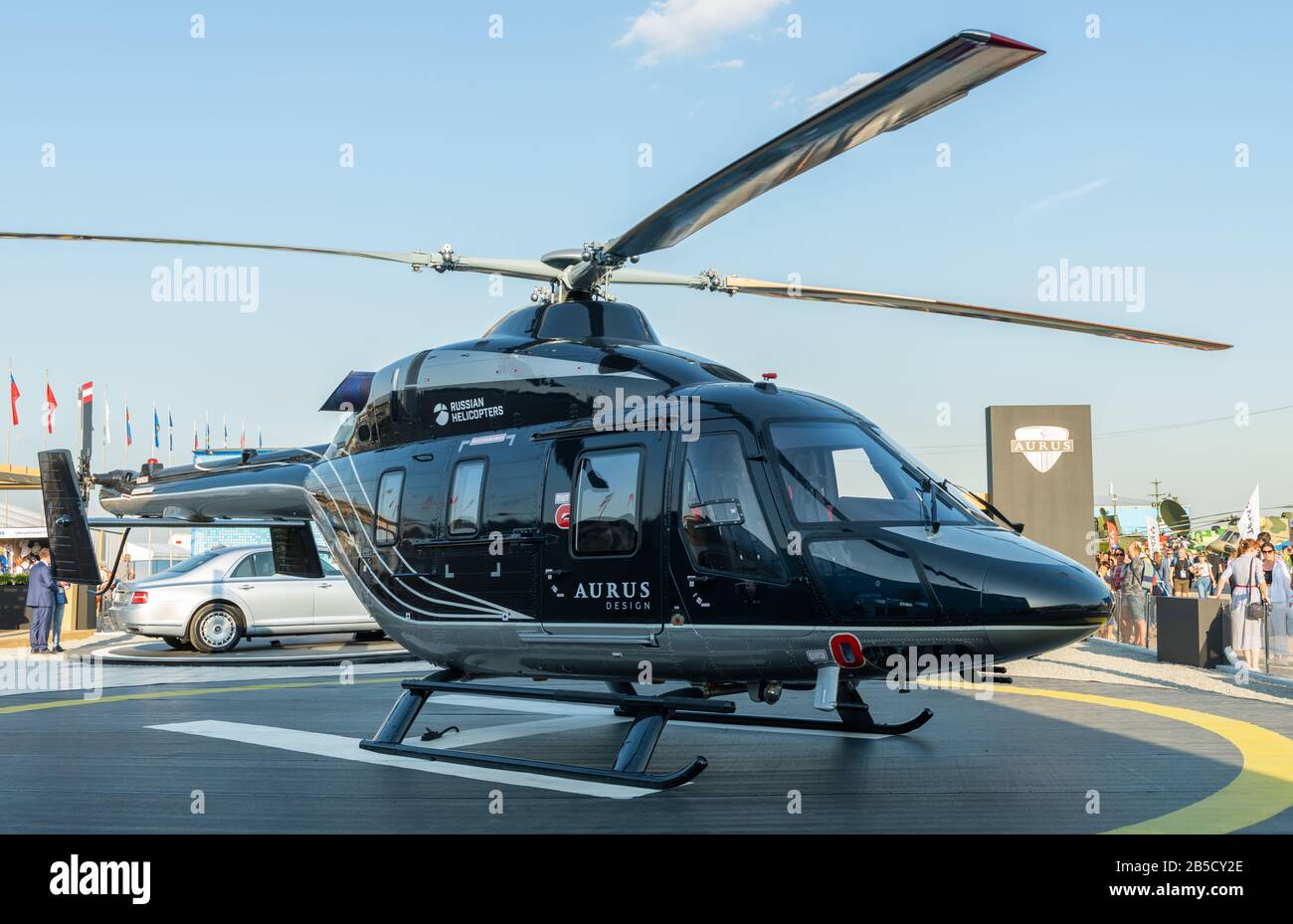 August 30, 2019 Zhukovsky, Russia. The Ansat helicopter in the Aurus ...