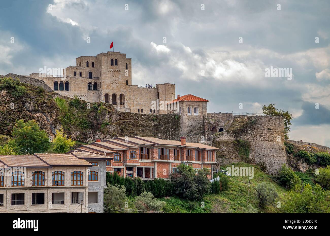 View over the town of Kruja and its fort, in Albania,near Tirana. Kruja ...