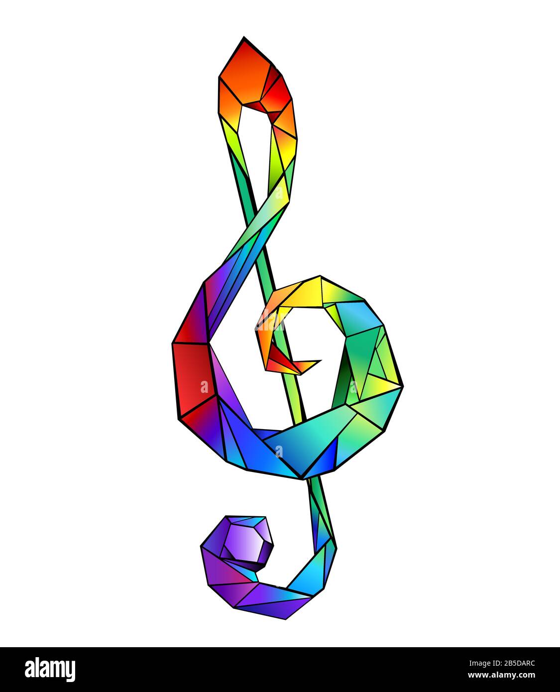 Polygonal, rainbow, bright musical key on white background. Polygon ...