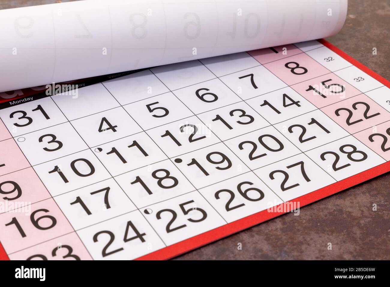 An opened calendar showing the dates Stock Photo - Alamy