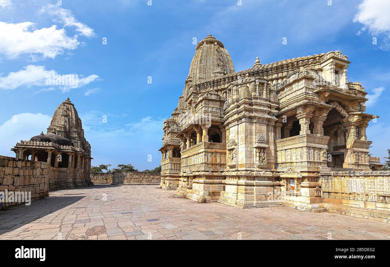 Ancient Hindu temple ruins architecture at Chittorgarh Fort. Chittor ...