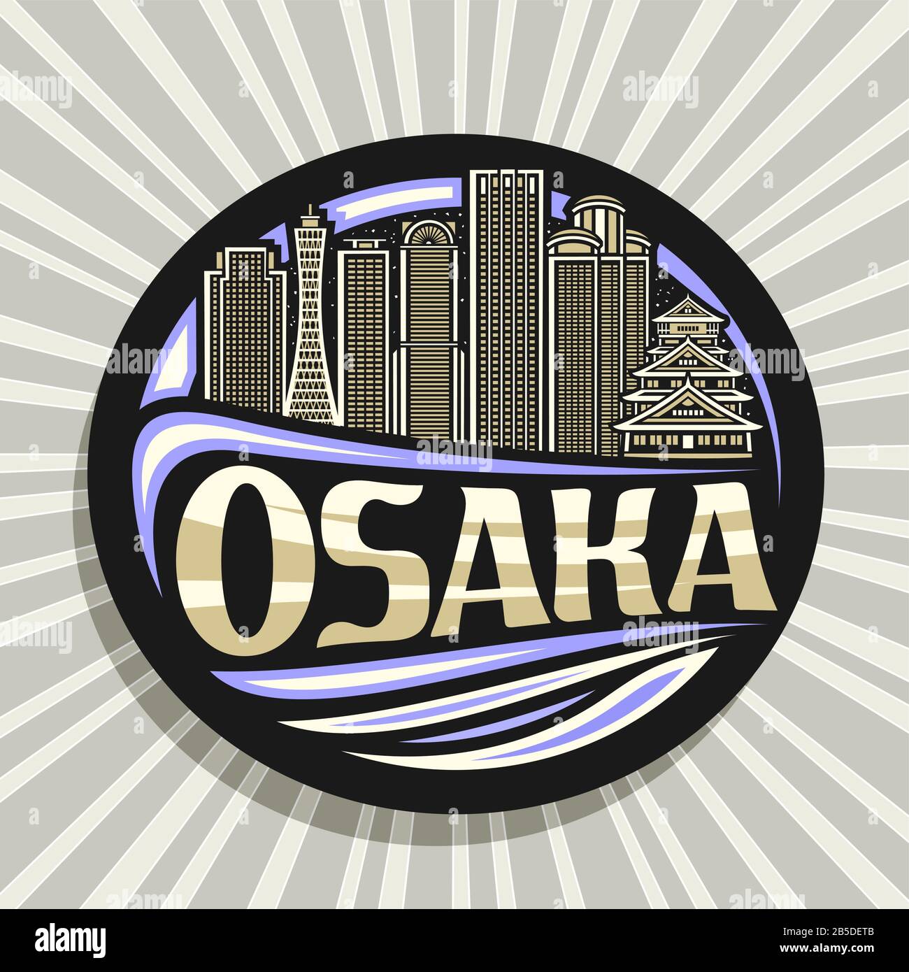 Vector logo for Osaka, black decorative round sticker with line ...