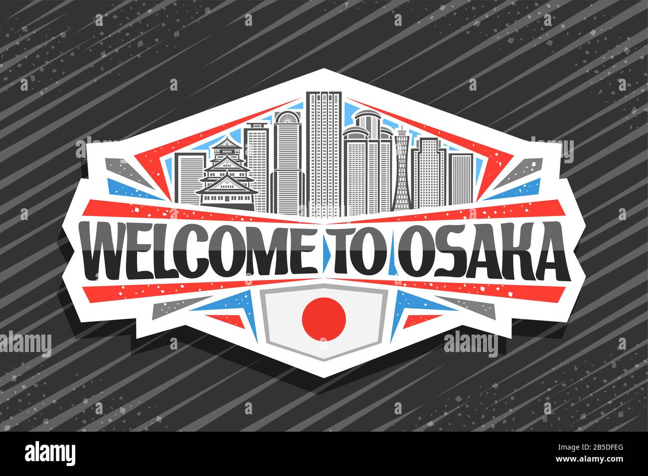 Vector logo for Osaka, white decorative label with line illustration of ...