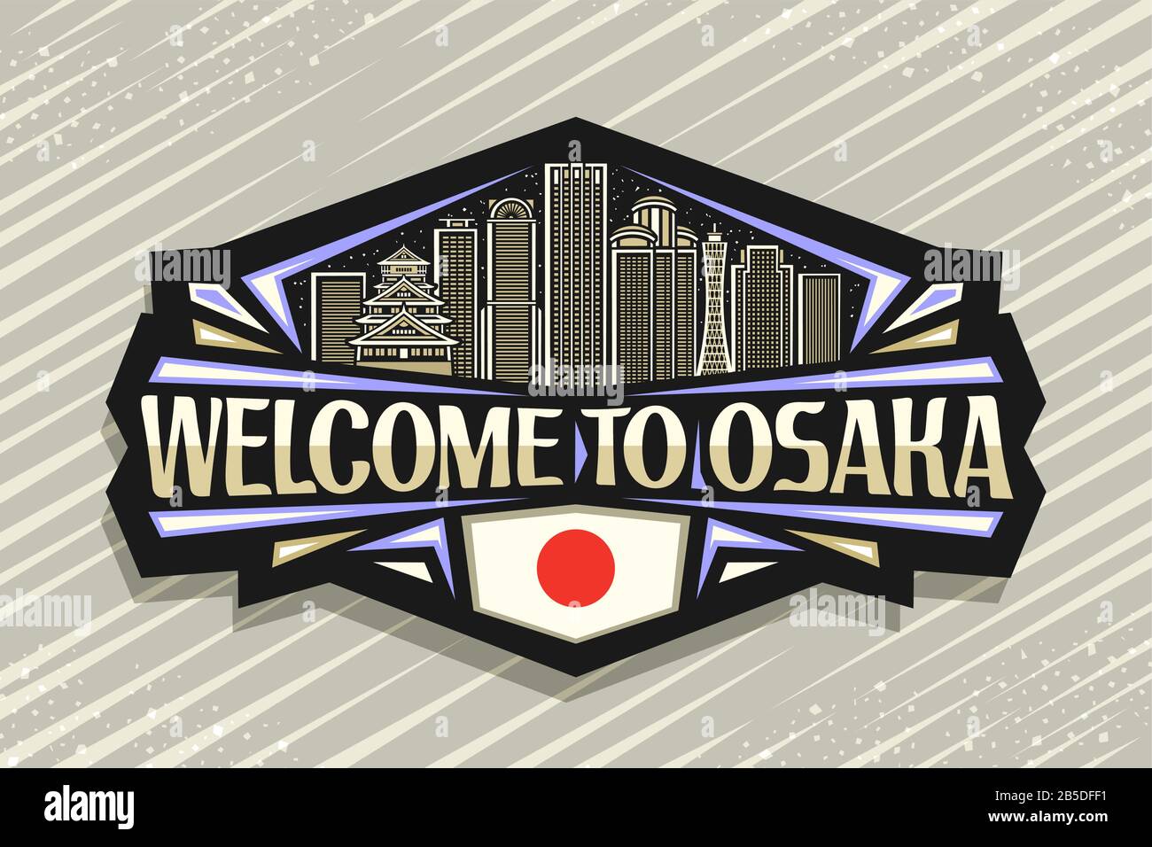 Vector logo for Osaka, black decorative sign with line illustration of ...