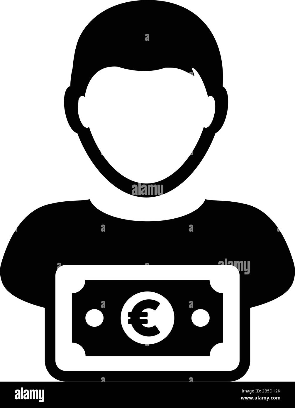 Cash icon vector male user person profile avatar with Euro sign ...