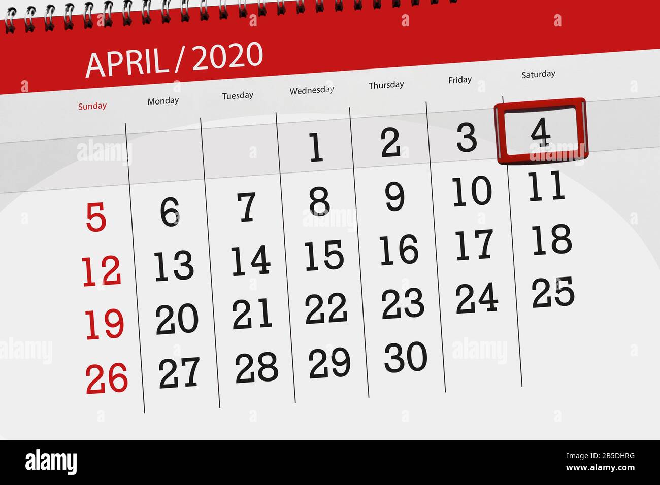 Calendar planner for the month april 2020, deadline day, 4, saturday ...
