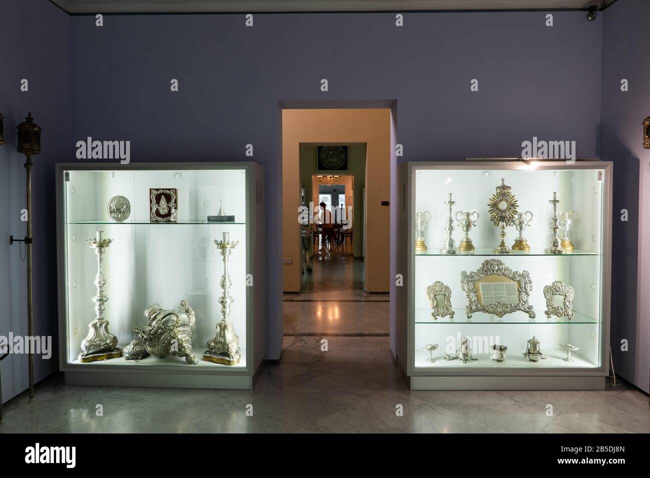 Mdina Cathedral Museum interior in Malta, the Silver Collection room ...