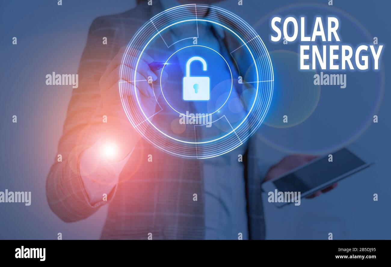 Text sign showing Solar Energy. Business photo text radiation from the ...