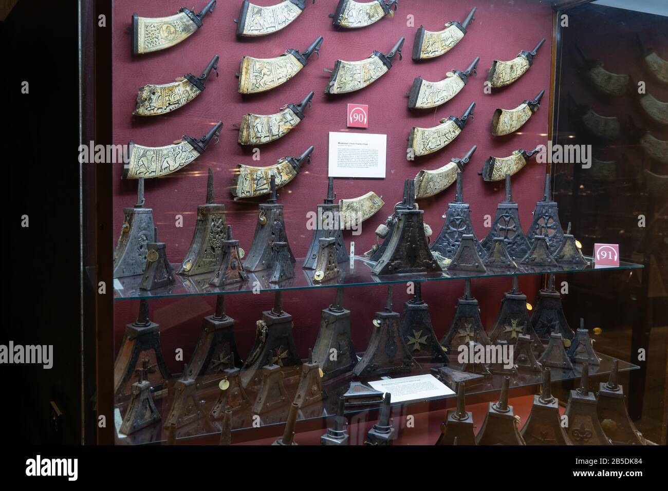 Musketeer cow horns and triangular powder flasks from 16th century ...