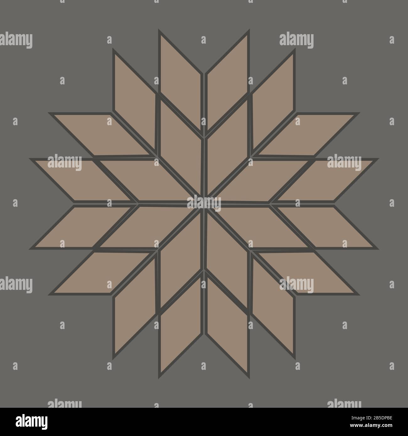 Symmetric polygonal beige star of 24 rhombuses on grey background Stock ...