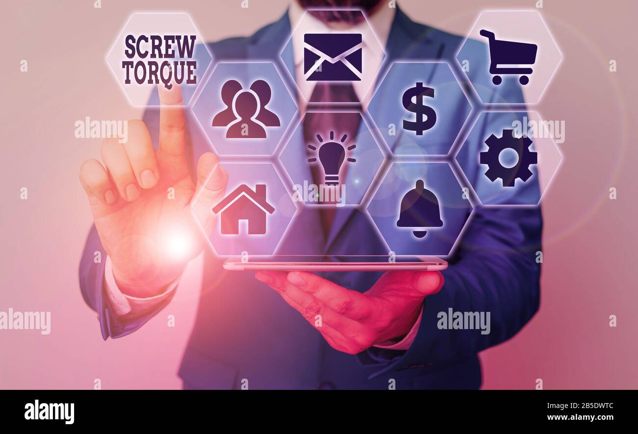 Handwriting text Screw Torque. Conceptual photo measure of the twisting ...