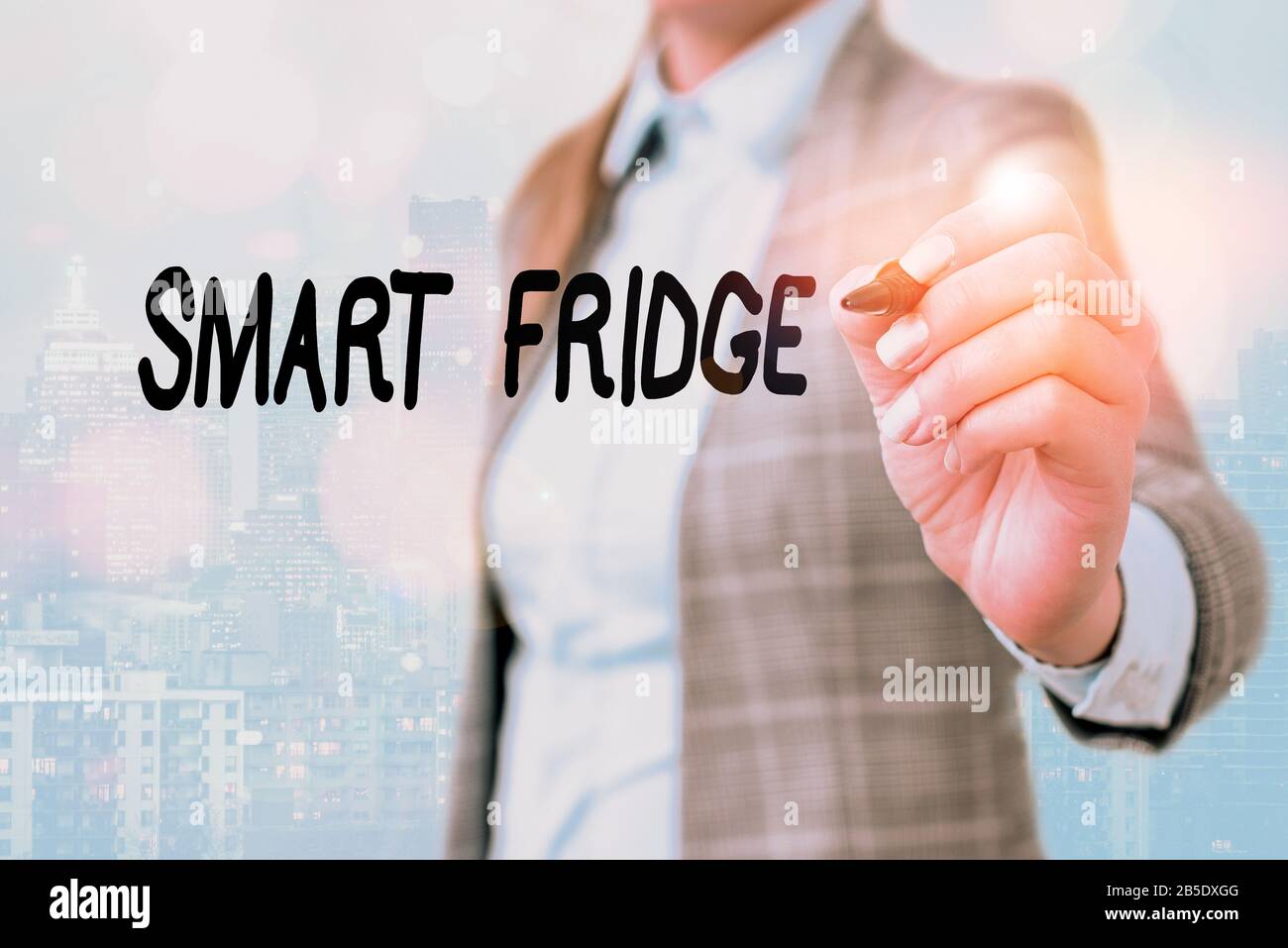 Word writing text Smart Fridge. Business photo showcasing programmed to ...